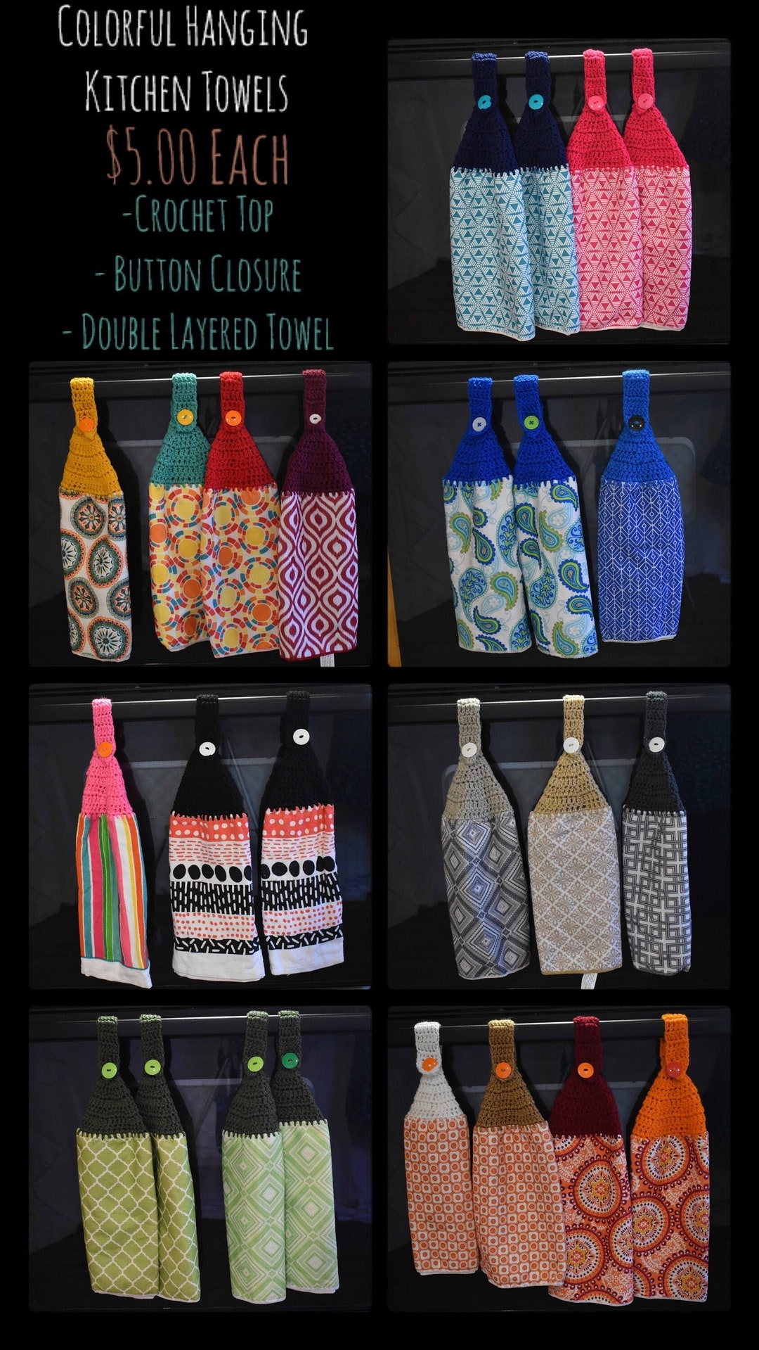 Hanging Kitchen Towels W/button Closure & Crochet Top - Etsy