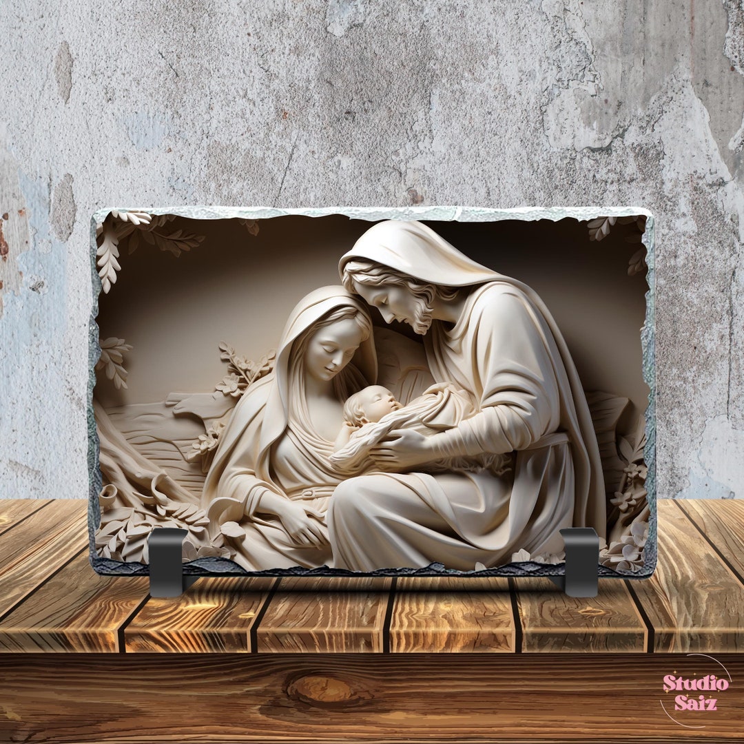Slate Sublimation Design, 3D Nativity Scene Mary Joseph Jesus, Instant ...
