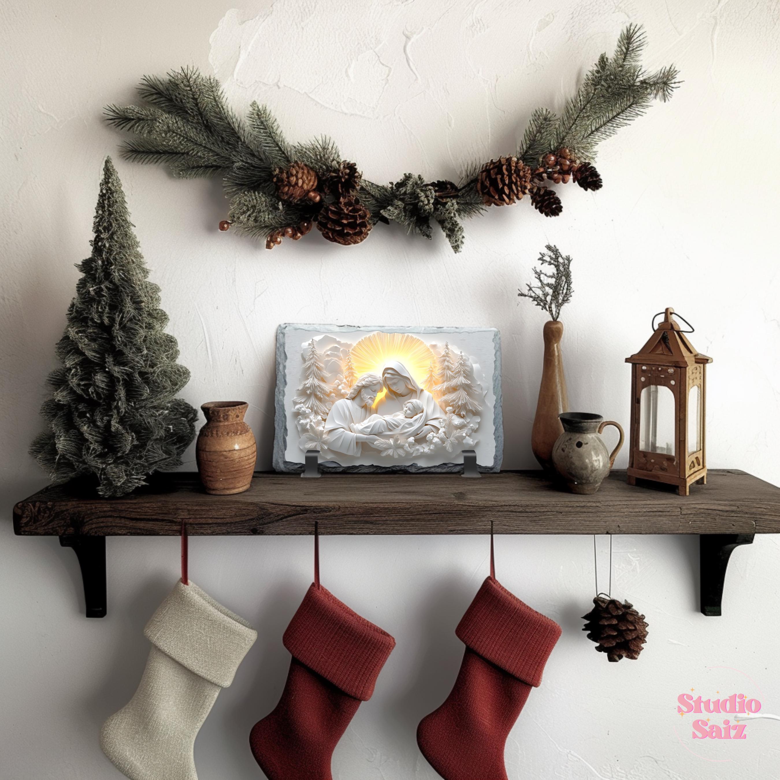Slate Sublimation Design, 3D Nativity Scene Mary Joseph Jesus, Instant ...