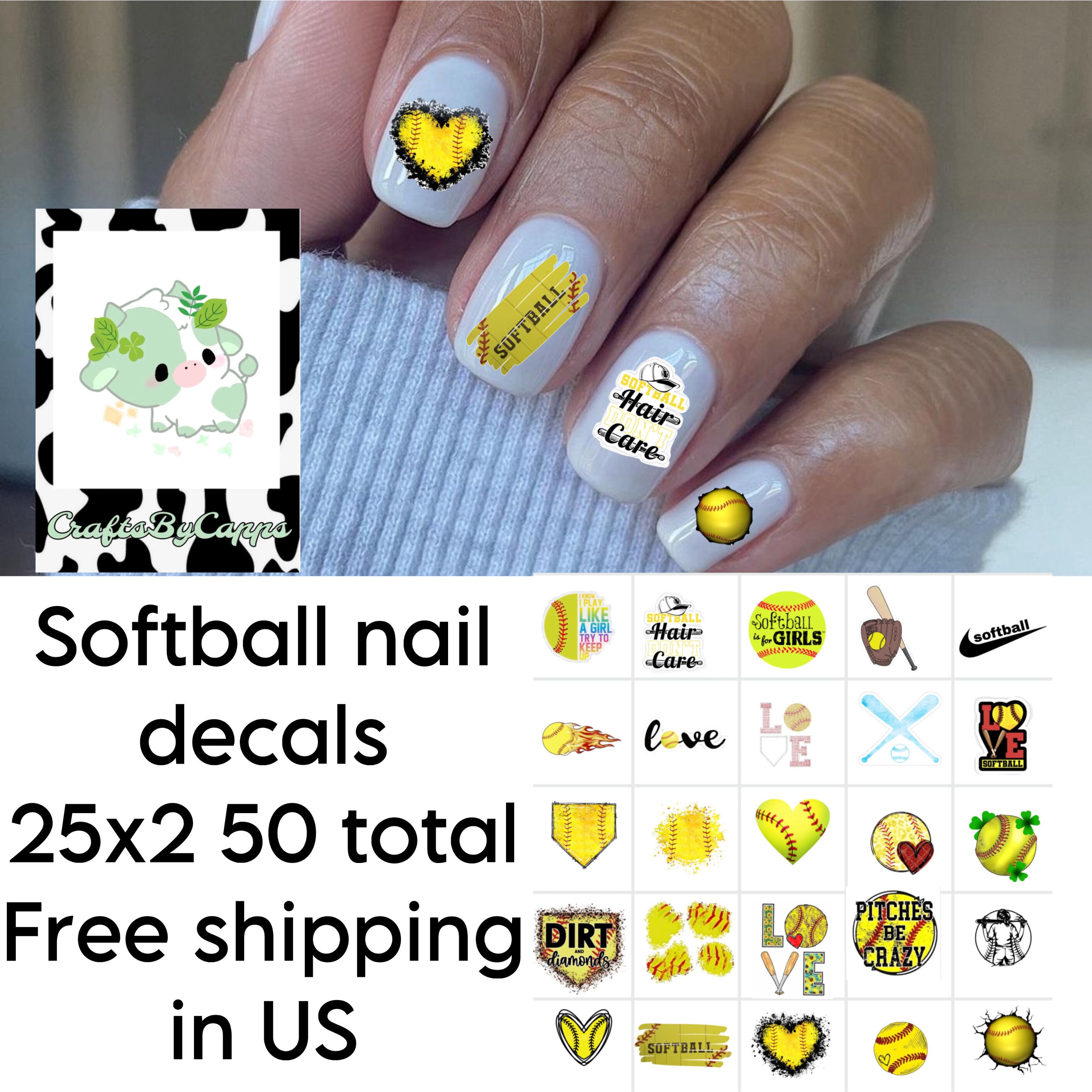 Baseball and Softball Nail Decals 25x2 50 Total - Etsy