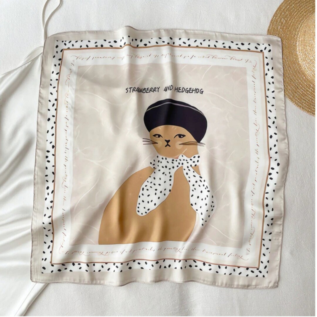 Cute Cat Scarf Square Silky Scarf hair Scarf, Skinny Scarf, Headband ...
