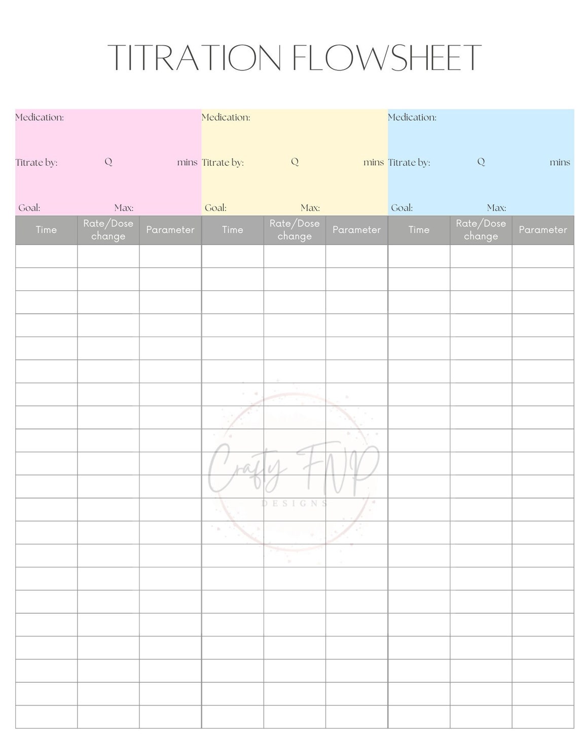 Titration Flowsheet, Medication Titration Sheet, ICU Nurse, RN, BSN - Etsy
