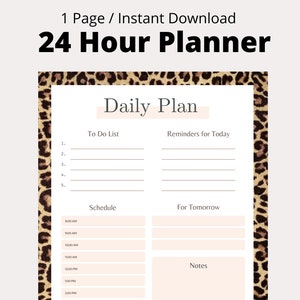 Leopard 24 Hour Daily Planner Printable, Daily To-do List, Daily ...