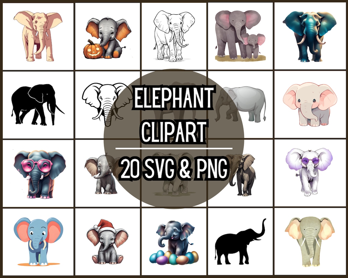 Elephant Clipart Elephant Png Elephant Svg Elephant - Etsy