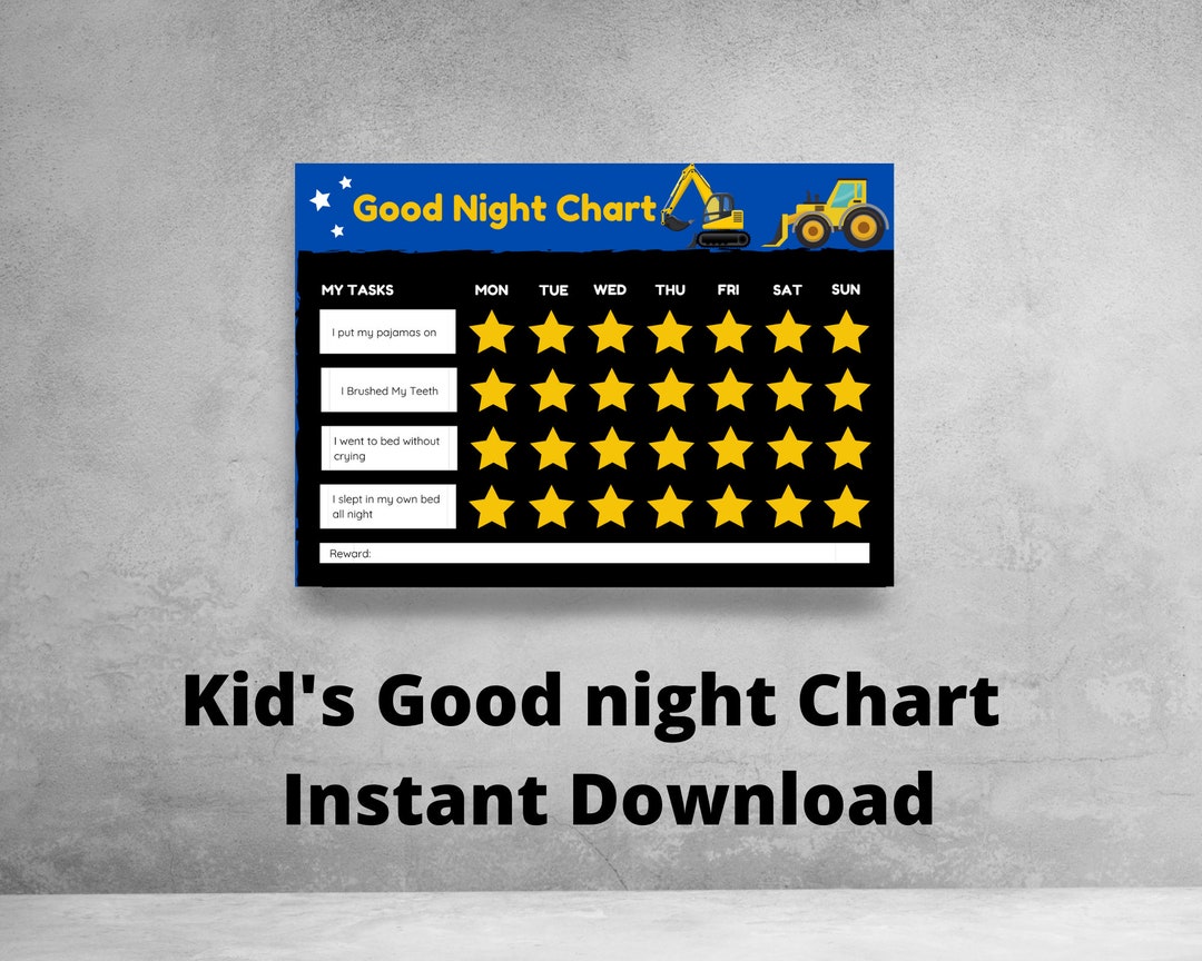 Kid's Good Night Chart / Instant Download, Printable, Toddler Sleep ...