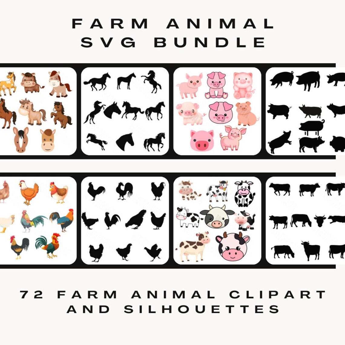 Farm Clipart Chicken Clipart Horse Clipart Cow Clipart Pig - Etsy