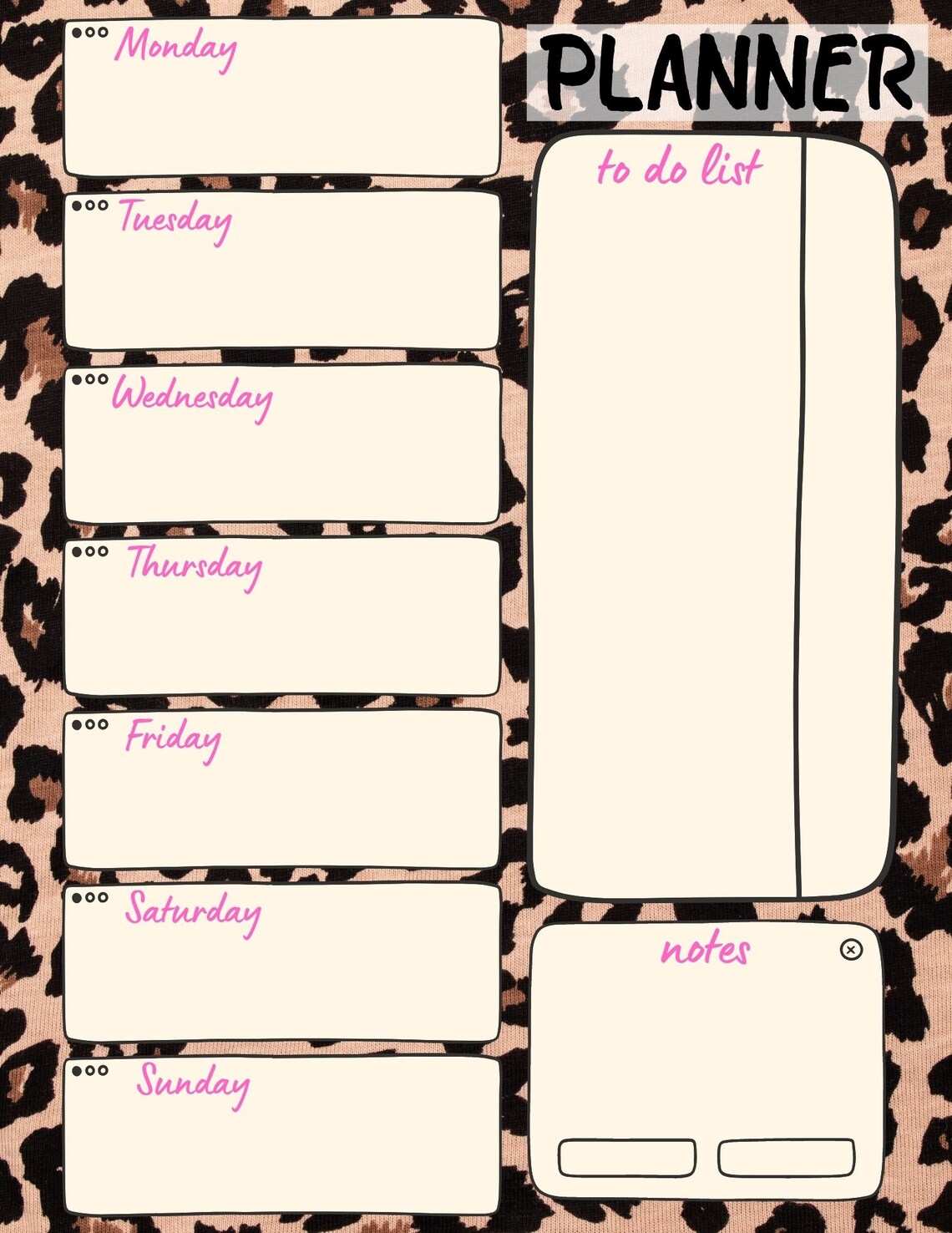 Leopard Print Weekly Planner Digital Download, Printable, to Do List - Etsy