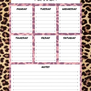 Leopard Print Weekly Planner Digital Download / 1 Page Download - Etsy
