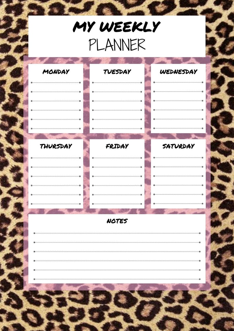 Leopard Print Weekly Planner Digital Download / 1 Page Download - Etsy