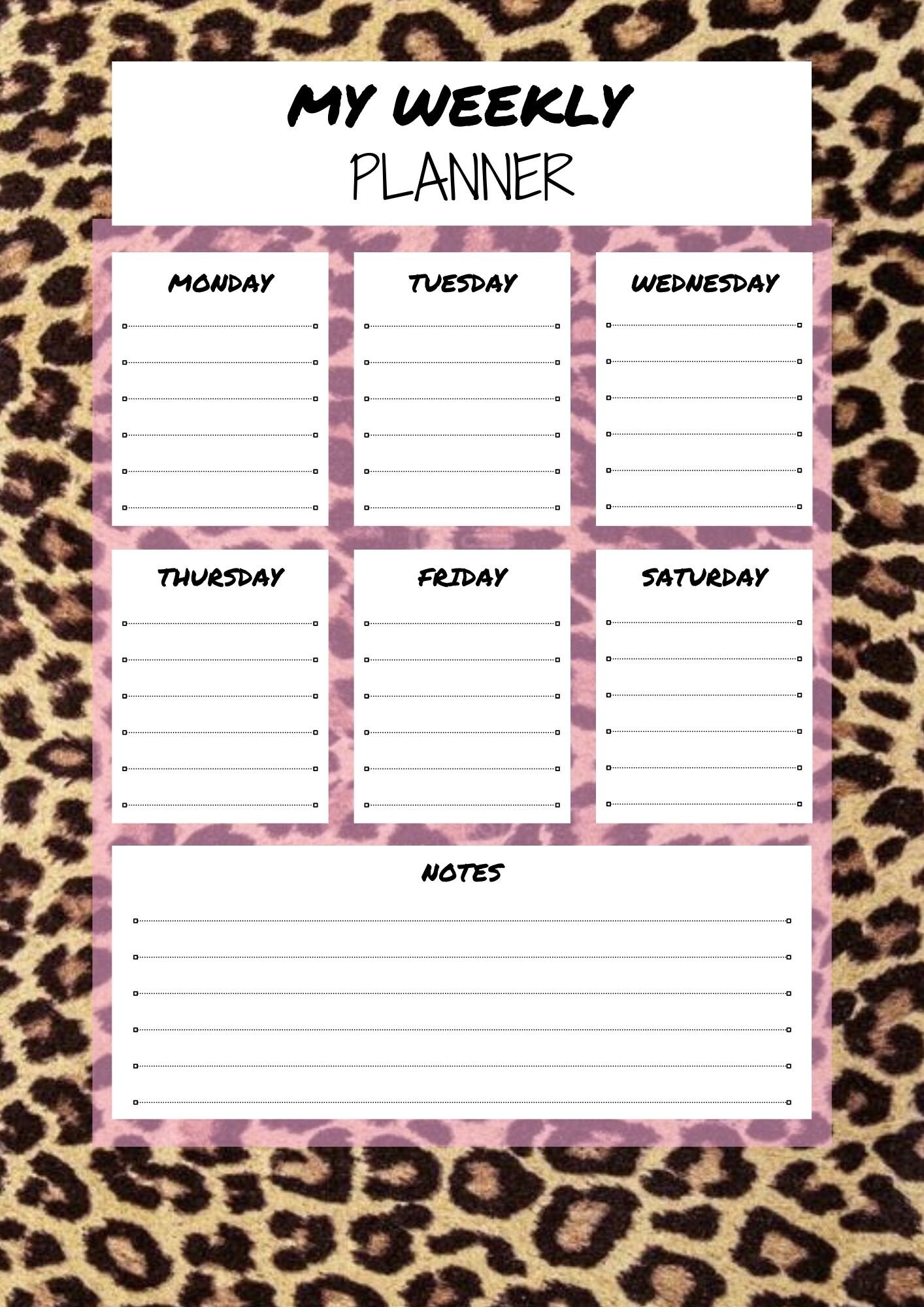 Leopard Print Weekly Planner Digital Download / 1 Page Download - Etsy