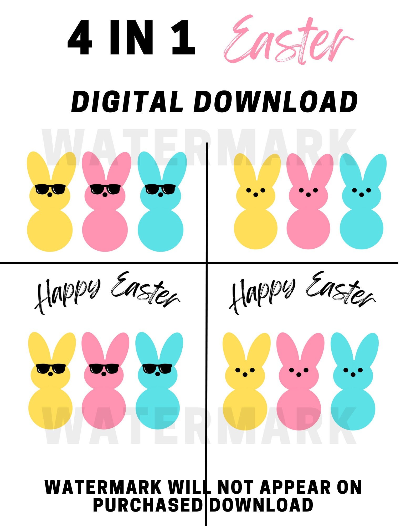 4 in 1 Easter Bunny Peeps Digital Download, Happy Easter Peeps SVG ...
