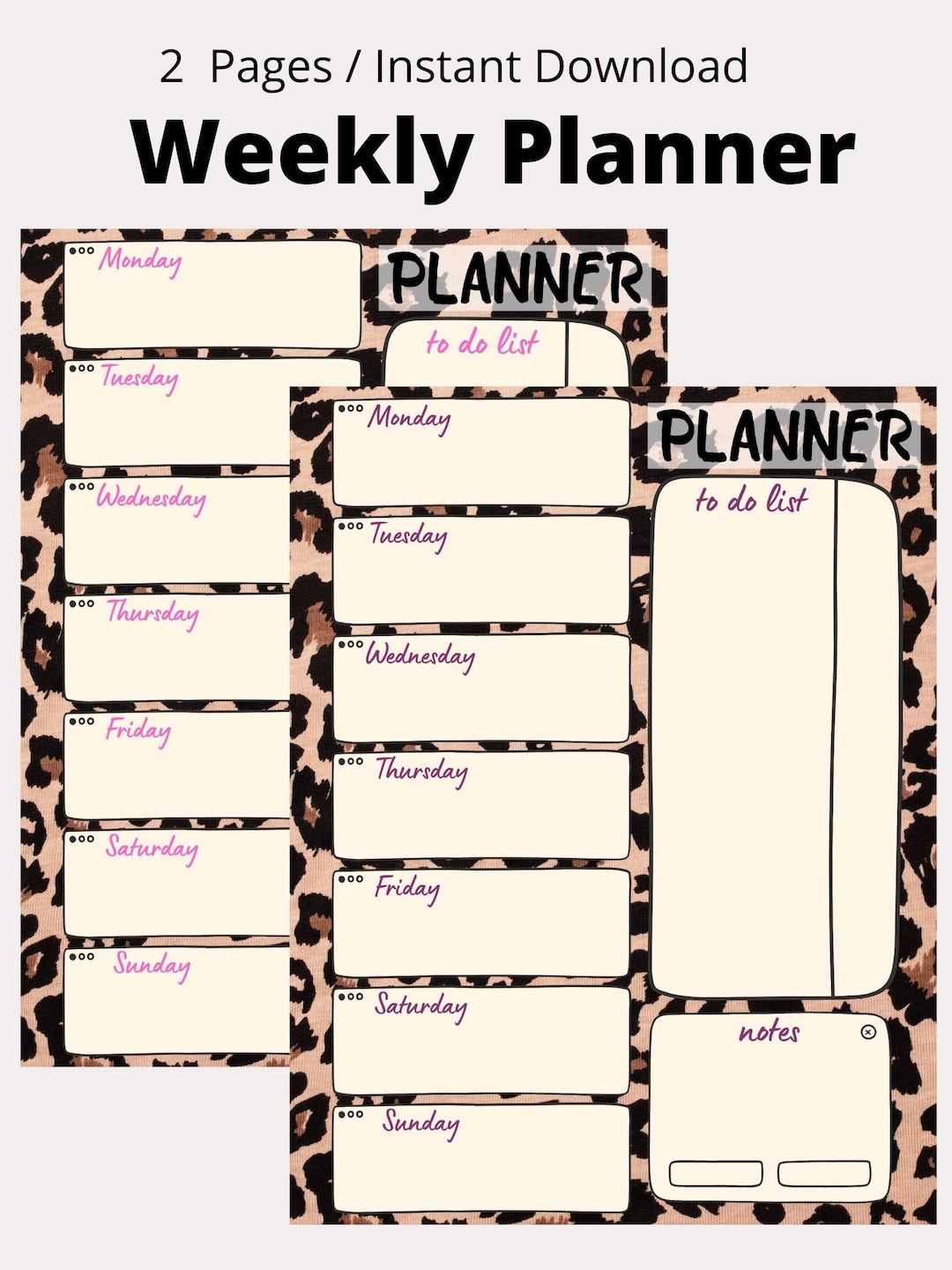 Leopard Print Weekly Planner Digital Download, Printable, to Do List - Etsy