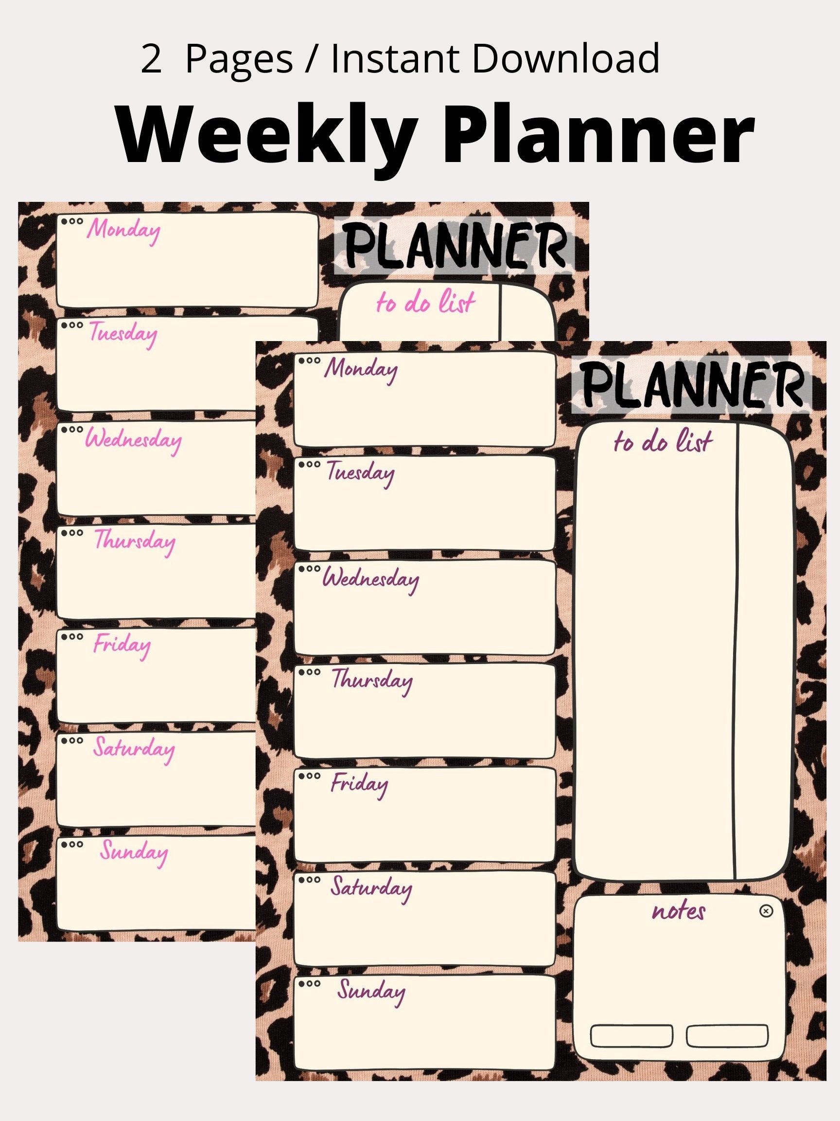 Leopard Print Weekly Planner Digital Download, Printable, to Do List - Etsy