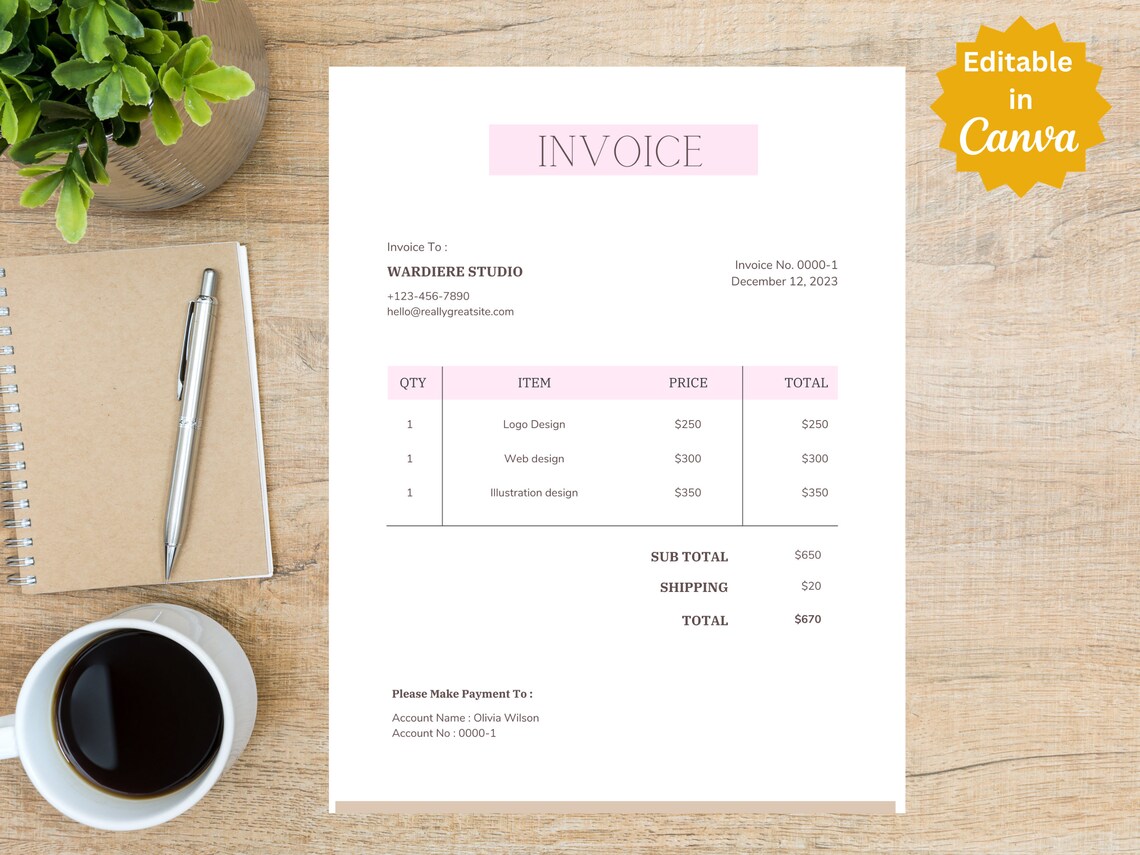 Editable Invoice, Invoice Template, Receipt Template, Printable Invoice ...