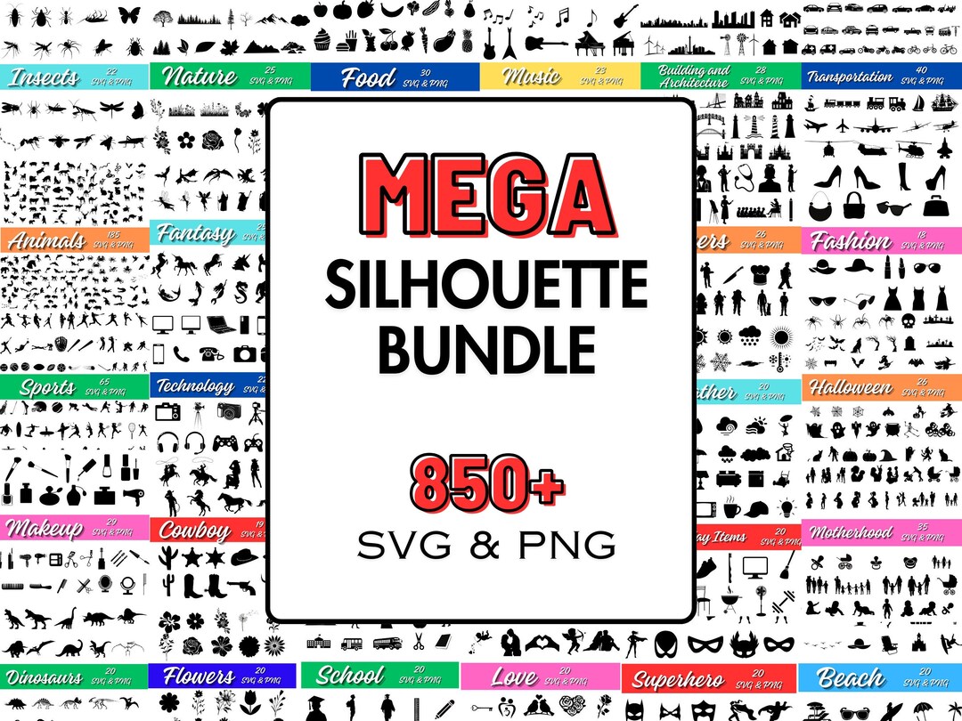 Mega Bundle, Silhouette Bundle, Animal Silhouette, Floral Silhouette ...