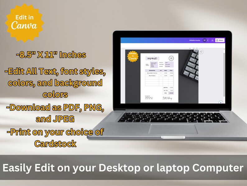 Editable Invoice Template, Invoice Template Canva, Invoice Template Pdf ...