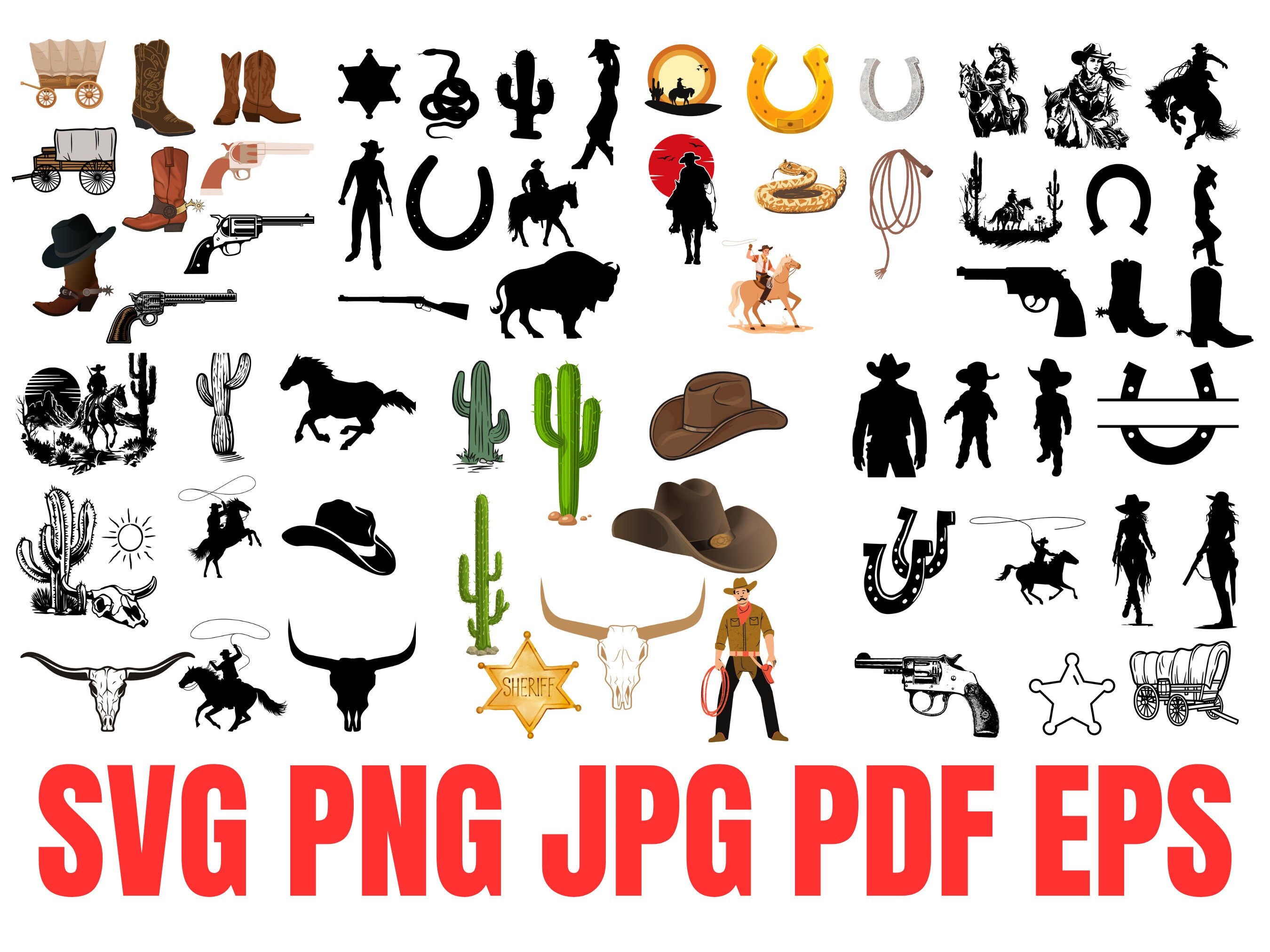 Cowboy Silhouette, COWBOY SVG Bundle, Sheriff Badge Svg, Cowgirl ...