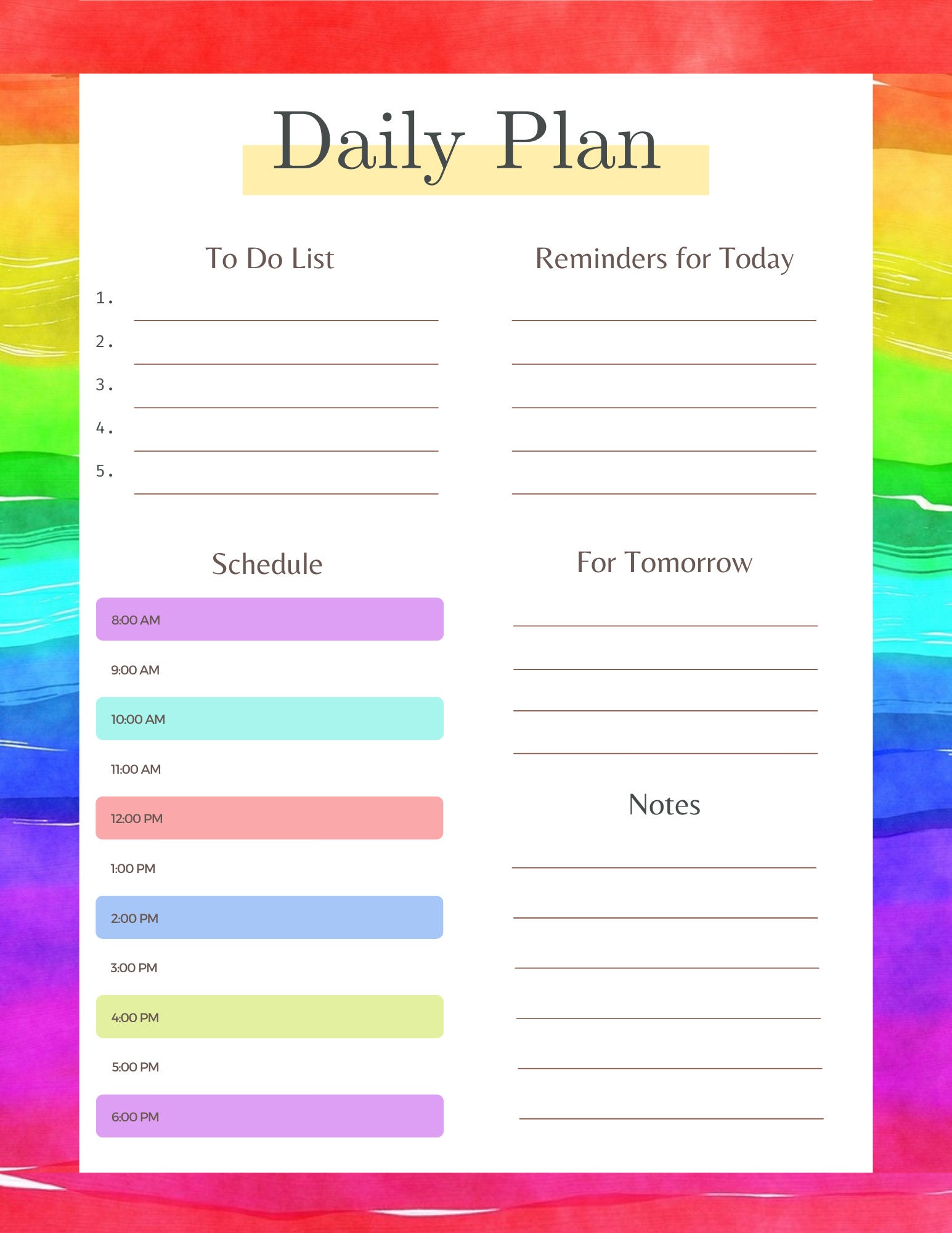 Rainbow Printable Daily Planner - Digital Planner - Daily to Do List ...