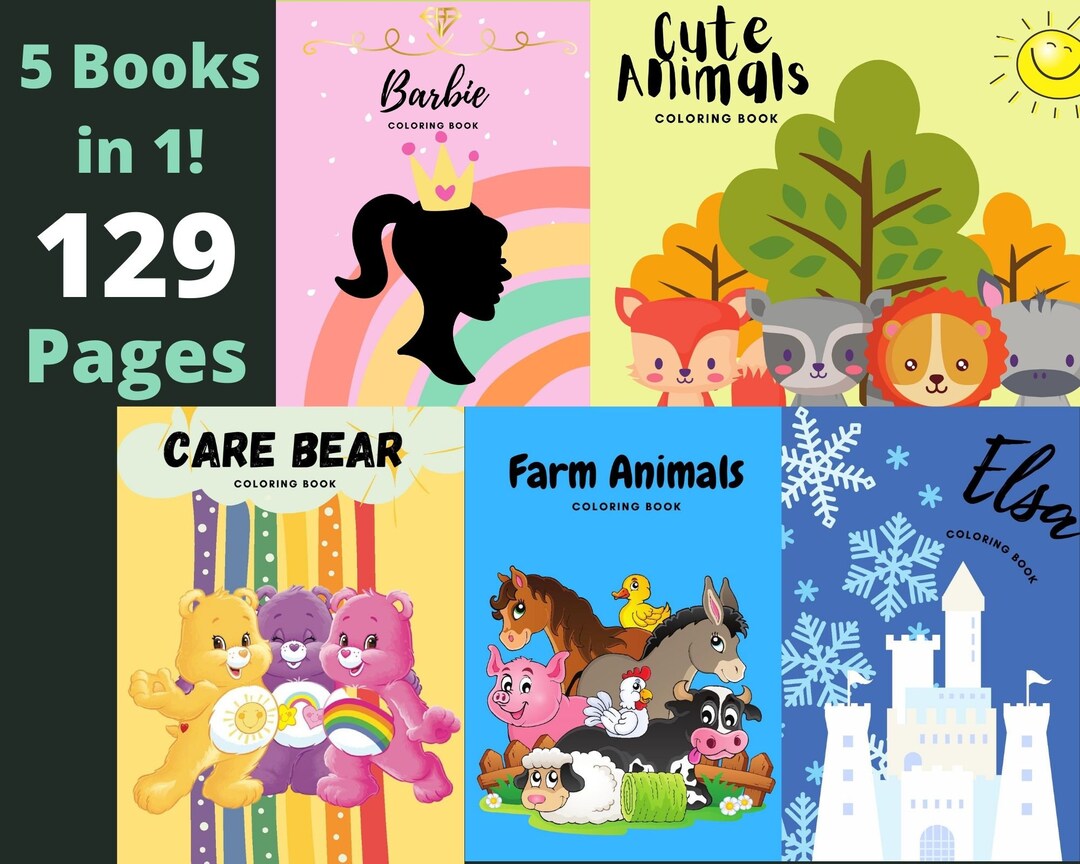 Kids Coloring Books Digital Download - 5 in 1 Variety Pack - 129 Pages ...