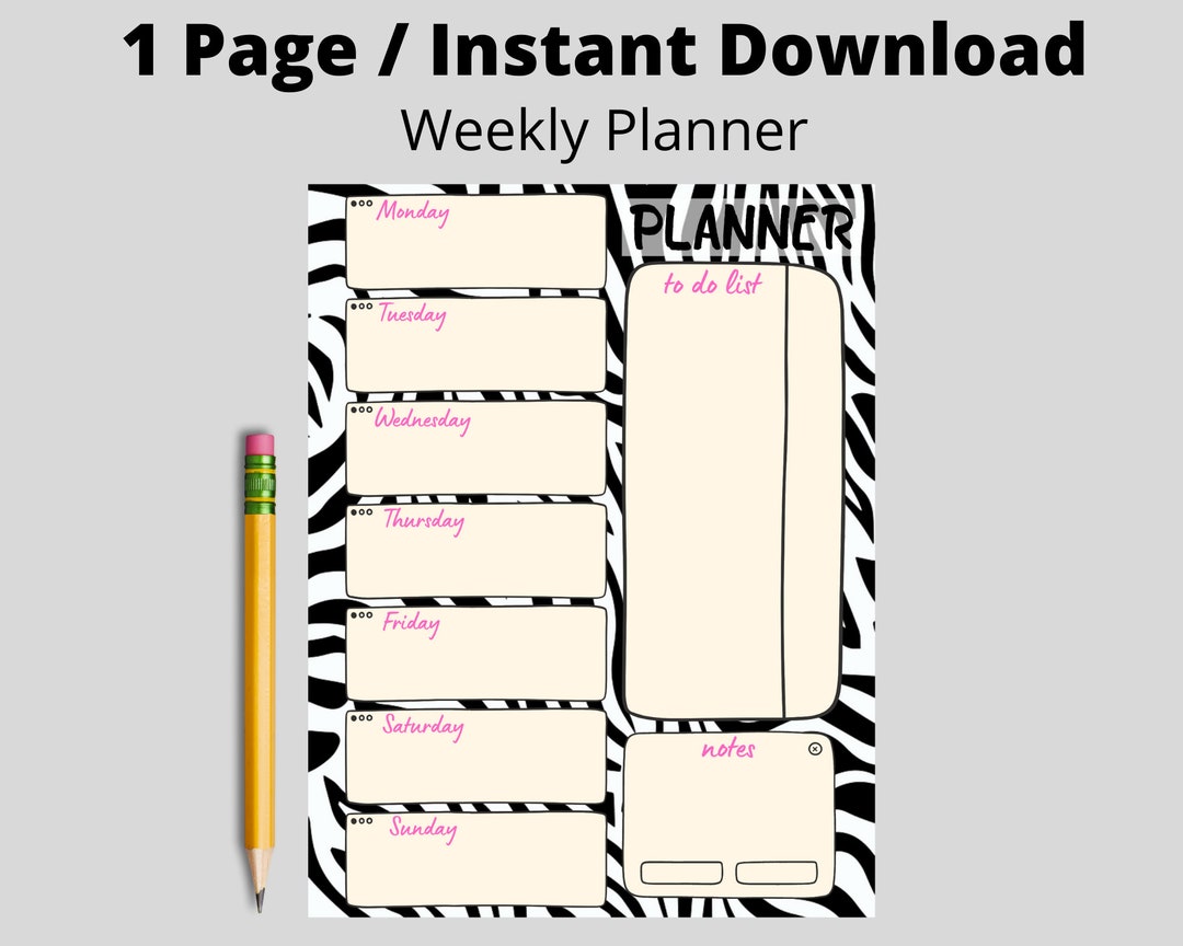 Zebra Print Weekly Planner , Instant Download, Downloadable Planner ...