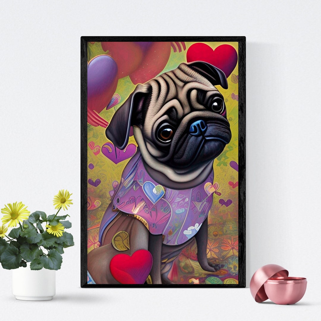 I Love My Pug Digital Print, Pug Wall Art, Pug Home Decor, Animal ...