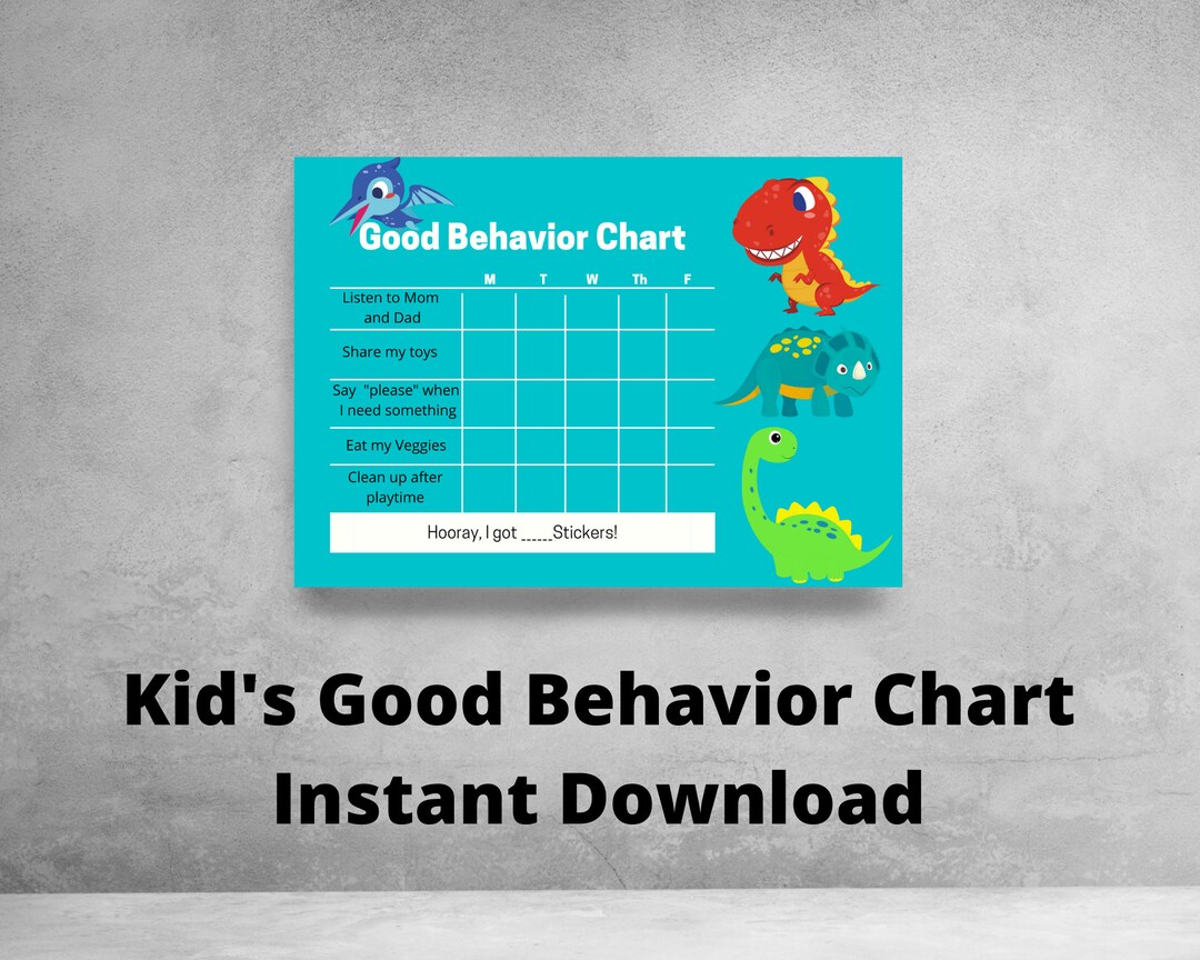 Kid's Good Behavior Chart - Dinosaurs - Instant Download , Digital ...
