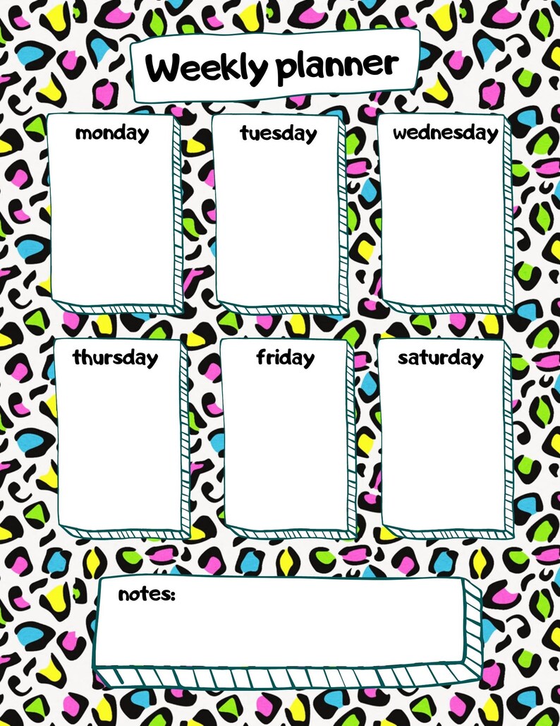 Leopard Print Weekly Planner Instant Download- 4 Colors, Printable, to ...
