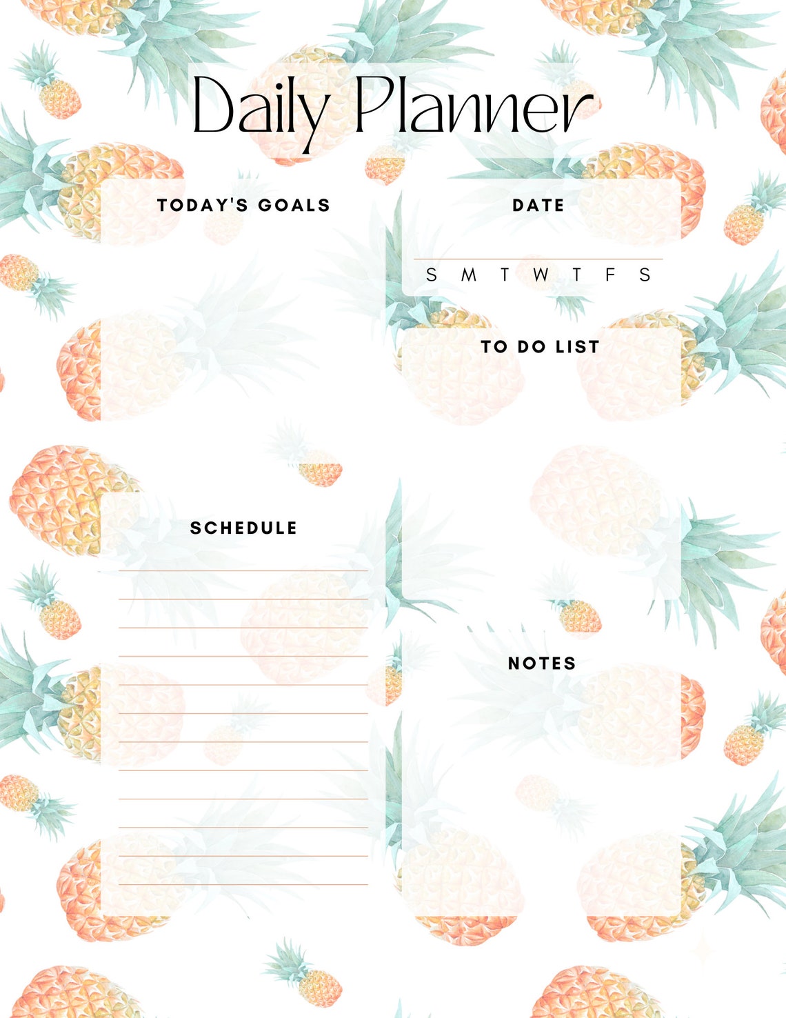 Printable Pineapple Daily Planner, Digital Pineapple Planner, Pineapple ...
