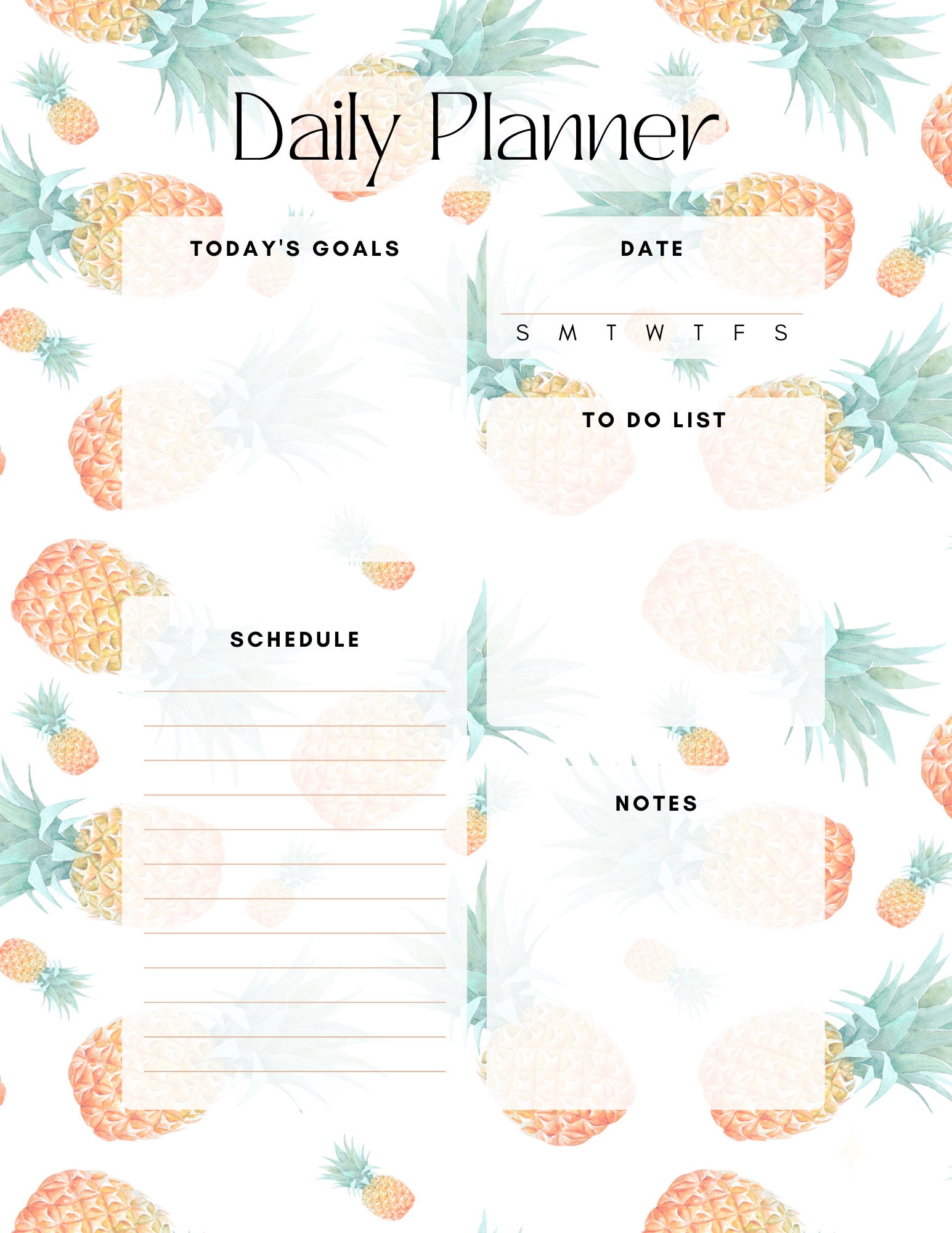 Printable Pineapple Daily Planner, Digital Pineapple Planner, Pineapple ...