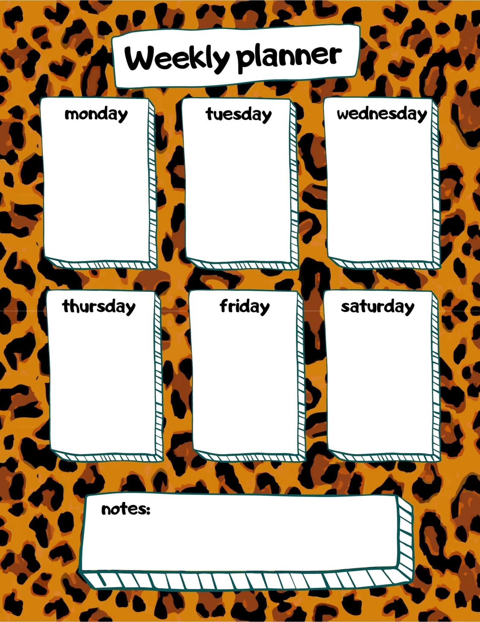 Leopard Print Weekly Planner Instant Download- 4 Colors, Printable, to ...