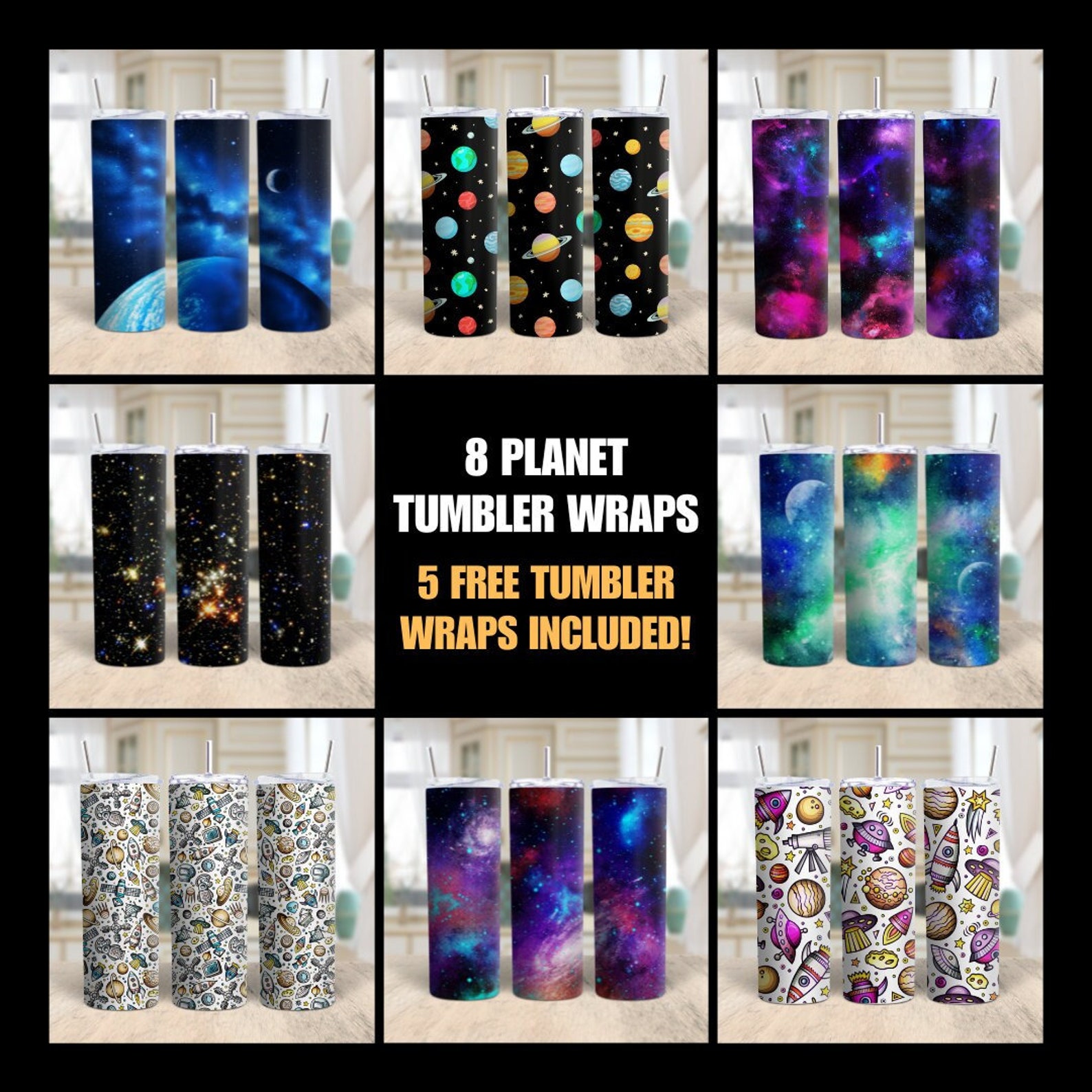 Planet Png, Space Png, Rocket Png, Tumbler Wrap Bundle, Solar System ...
