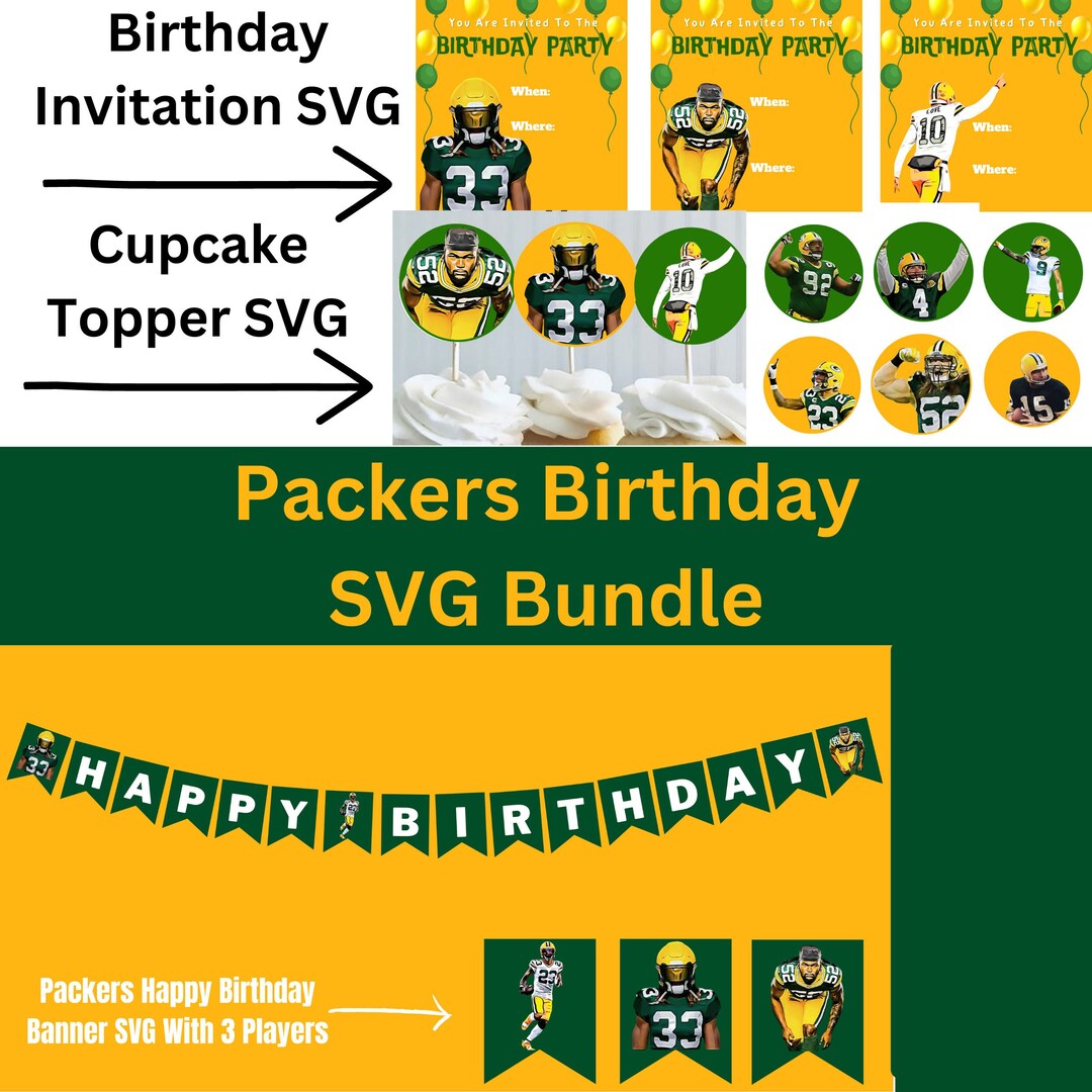 Packers Birthday Bundle Digital Download, Packers Cupcake Toppers SVG ...