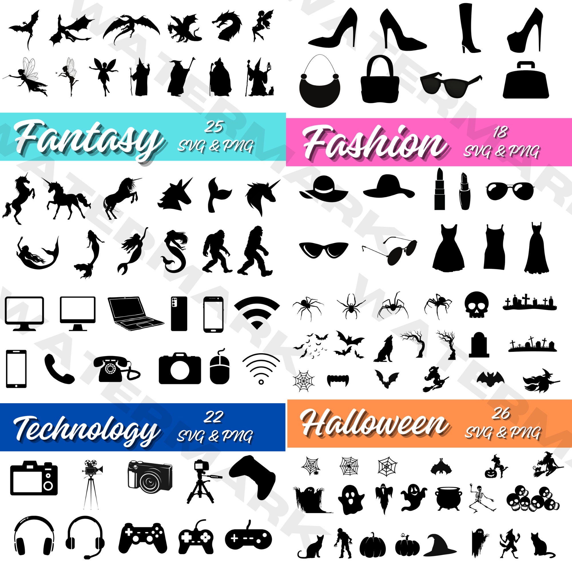 Mega Bundle, Silhouette Bundle, Animal Silhouette, Floral Silhouette ...