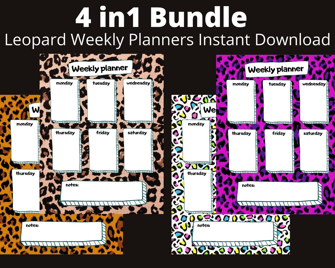Leopard Print Weekly Planner Instant Download 4 Colors, Printable, to ...