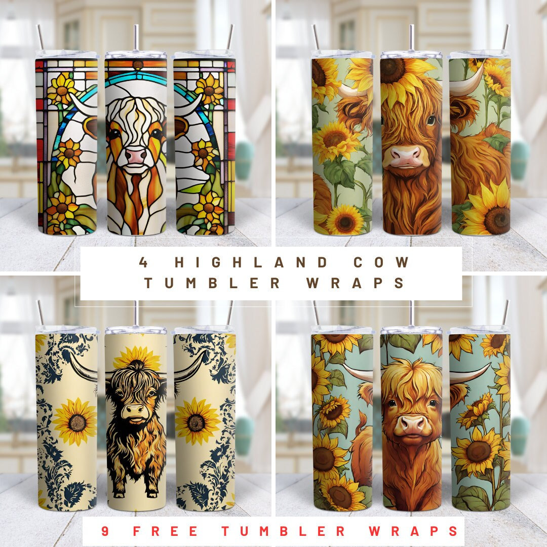 Sunflower Tumbler Wrap, Highland Cow Png, Highland Cow Print, 3D ...