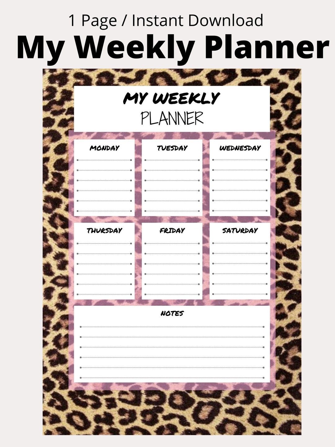 Leopard Print Weekly Planner Digital Download / 1 Page Download - Etsy