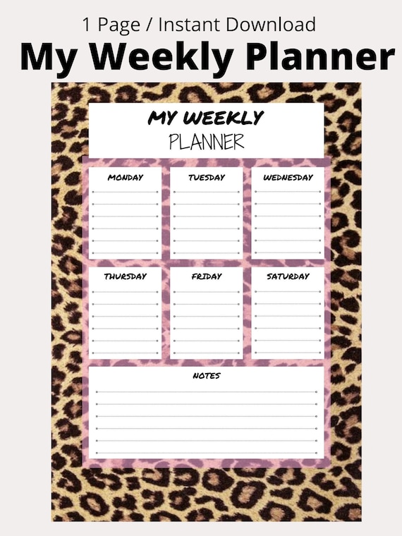 Leopard Print Weekly Planner Digital Download / 1 Page | Etsy