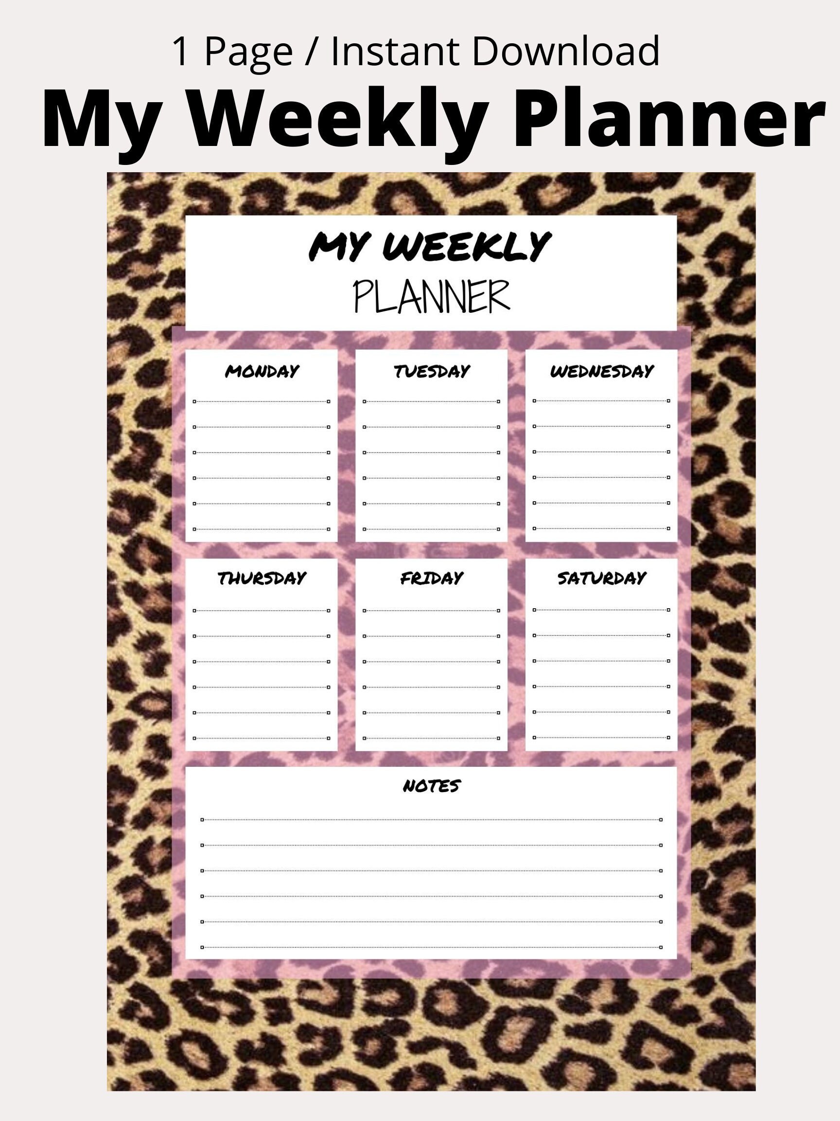 Leopard Print Weekly Planner Digital Download / 1 Page Download - Etsy