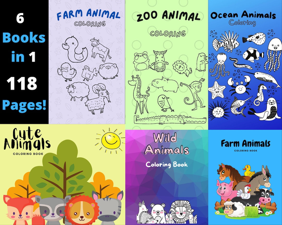 118 Kids Coloring Pages - Digital, Printable - 6 Books in 1 (cute ...