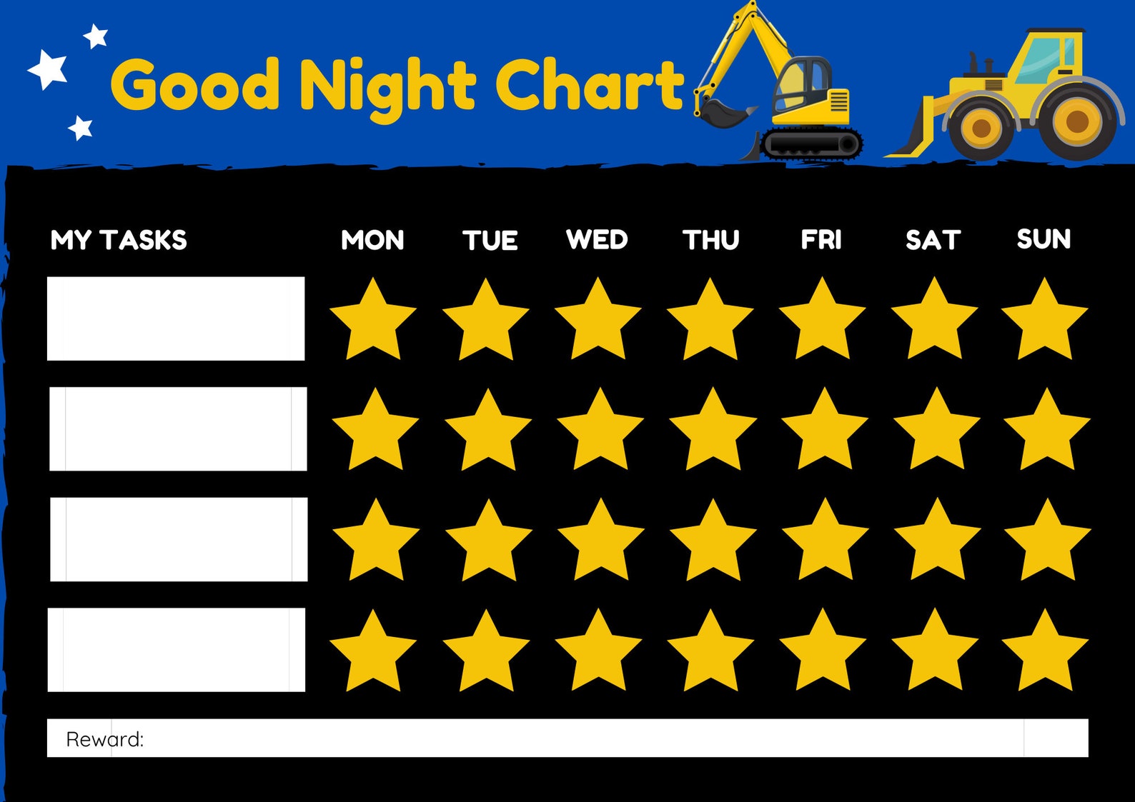 Kid's Good Night Chart / Instant Download, Printable, Toddler Sleep ...