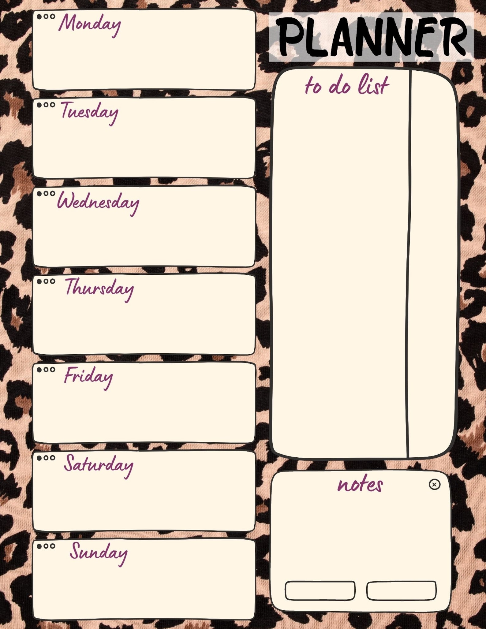 Leopard Print Weekly Planner Digital Download, Printable, to Do List - Etsy