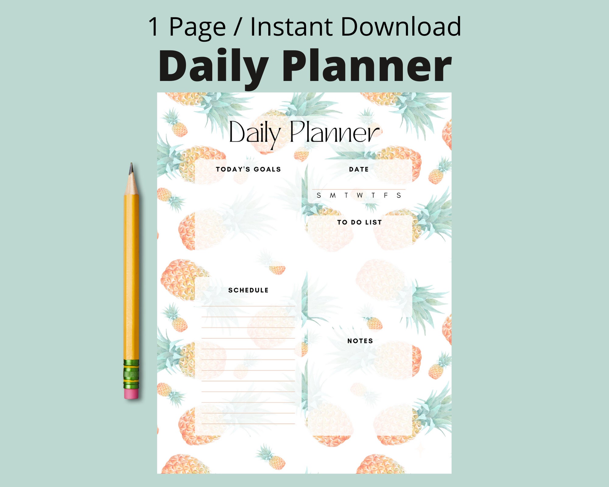 Printable Pineapple Daily Planner, Digital Pineapple Planner, Pineapple ...