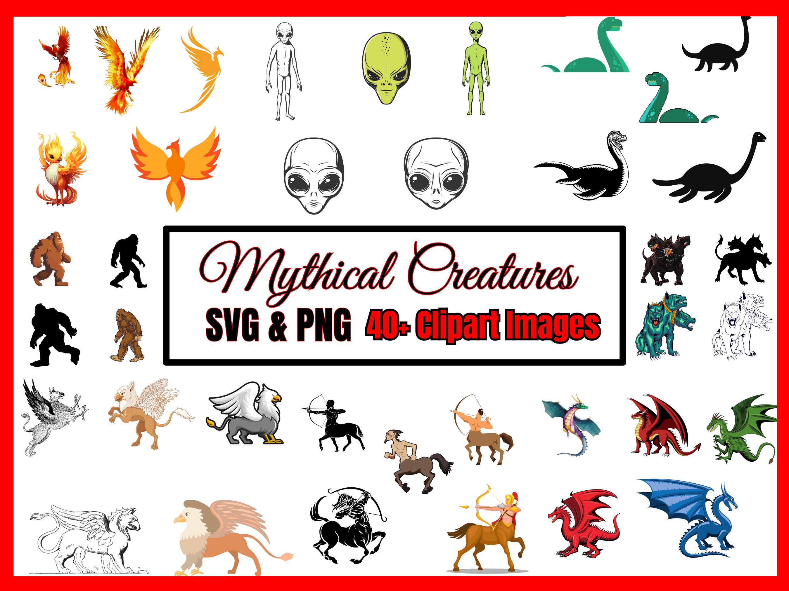 Mythical Creatures Bundle, Alien Clipart, Alien Svg, Bigfoot Svg ...