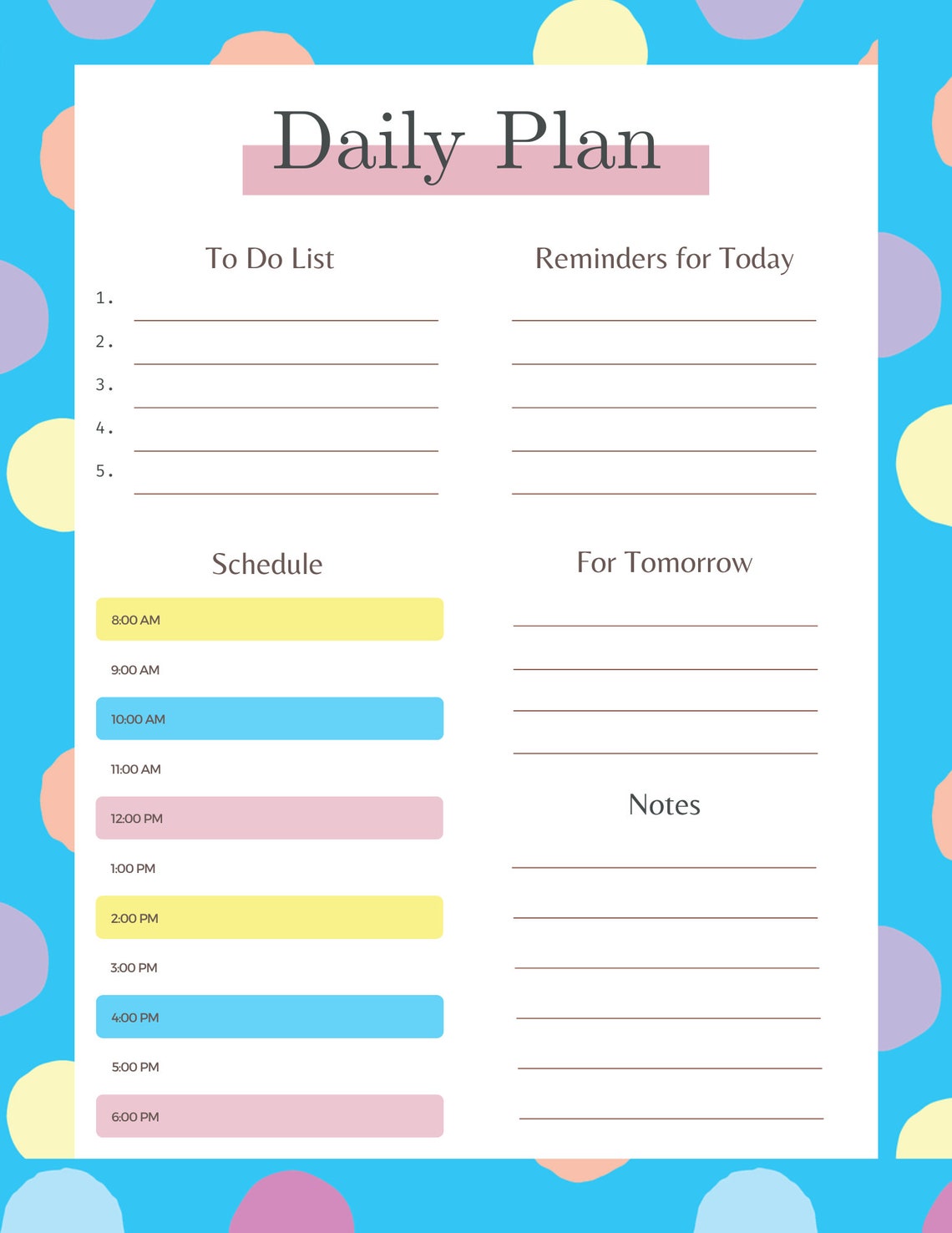 Polka Dot Printable Daily Planner, Daily to Do List, Downloadable Daily ...