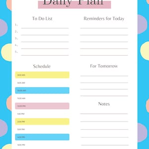 Polka Dot Printable Daily Planner, Daily to Do List, Downloadable Daily ...
