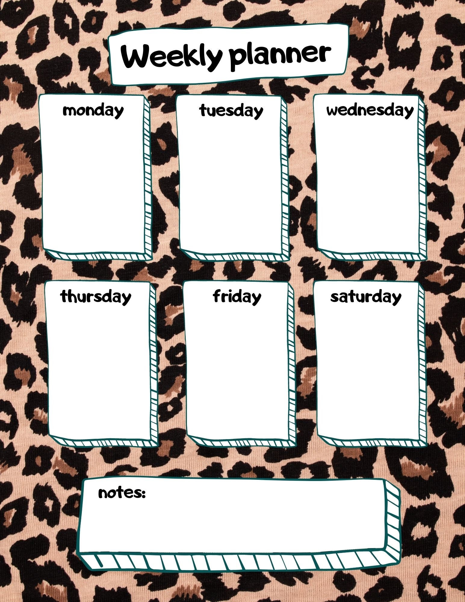 Leopard Print Weekly Planner Instant Download 4 Colors, Printable, to ...