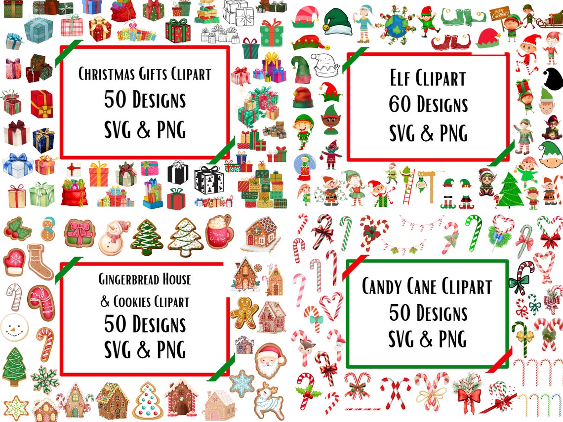 Big Bundle ,christmas Clipart, Elf Clipart, Gingerbread Clipart ...