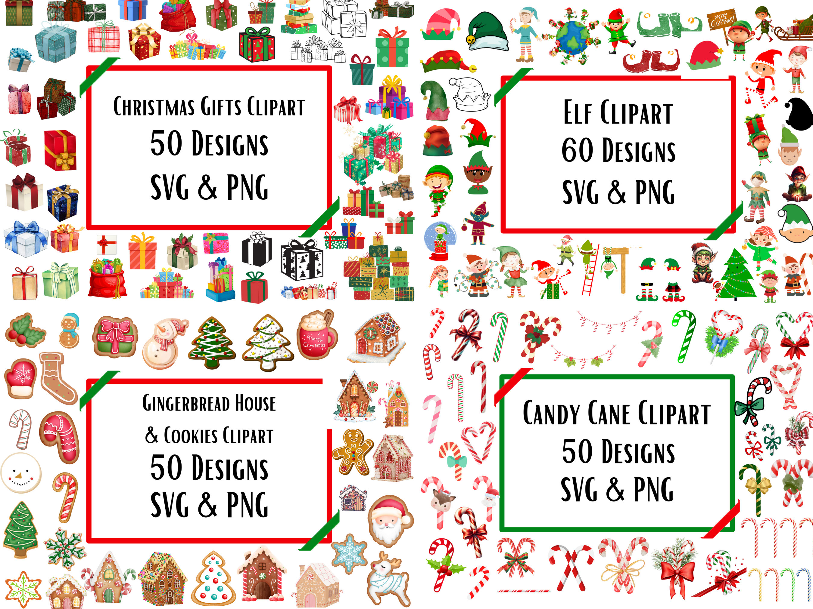 Big Bundle christmas Clipart Elf Clipart Gingerbread - Etsy
