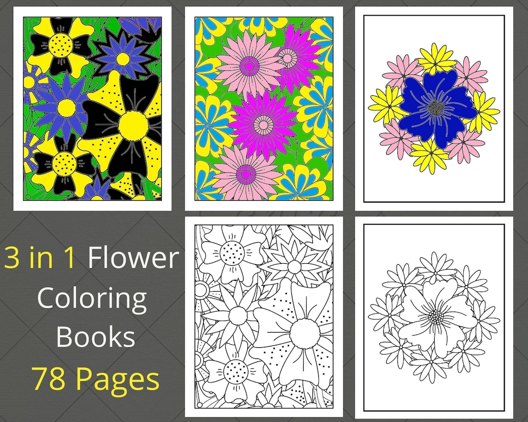 Flower Coloring Books Digital Download / 3 in 1 Variety Pack / 78 Pages ...