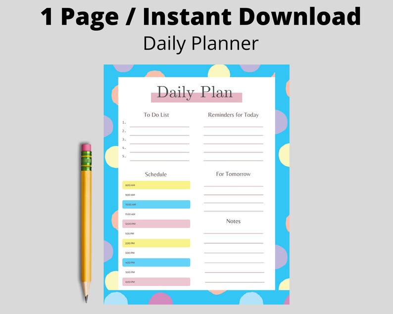 Polka Dot Printable Daily Planner, Daily to Do List, Downloadable Daily ...